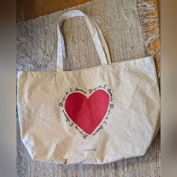 Sezane | Bags | Sezane Mon Amour Heart Canvas Tote Bag | Poshmark